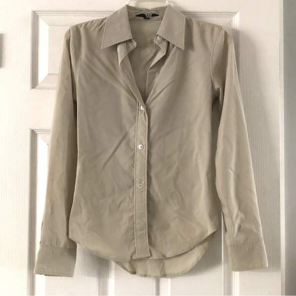 Theory | Tops | Theory Beige Button Down Blouse Sz P | Poshmark